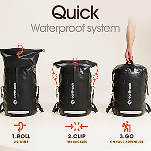 Earth Pak Waterproof Backpack - Heavy Duty Hiking Backpack - Roll-Top Closure - Waterproof Bag - Cushioned Dry Bags Waterproof w/ IPX8 Waterproof Phone Case - Wet Bag for Hiking, Kayak(Black, 35L)