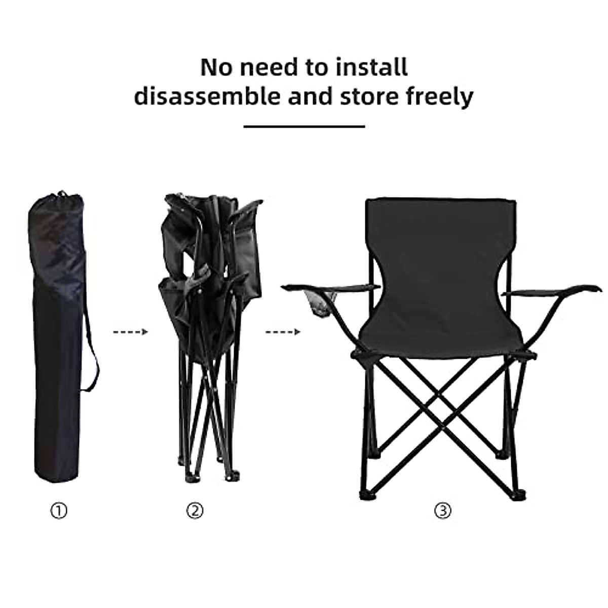 SHSYCER Folding Camping Chairs Portable - Lightweight Camping Chair with Arm Cup Holder, Light Backpacking Beach Outdoor Camping Chairs, Better for Slim People (Black)