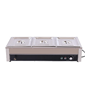 Electric Commercial Food Warmer,Buffet Food Warmer,Stainless Steel Bain Marie Buffet with Temperature Control & Lid for Parties, Catering (3 Pan-1500W)