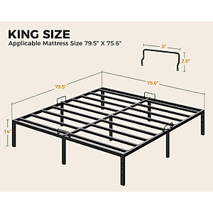KKL Queen Bed Frame, 14 Inch Heavy Duty Steel Platform with Mattress Anti-Slip Rods, Bed Frame with Underneath Storage Space, No Box Spring Needed, Easy Assembly, Black