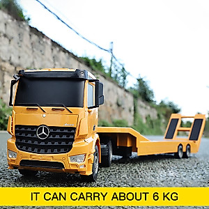 Dollox RC Truck Detachable Flatbed Semi Trailer Tractor Engineering Car Remote Control Trailer Truck Die-Cast Low Loader Electronics Hobby Toy with Sound and Light