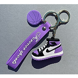 Sneaker Keychain, 3D Mini Basketball Shoe Keychains for Men Women Kids, Fashion Sports Keychains Gift for Sports Fan (KC-015-PURPLE)
