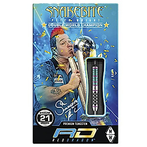 RED DRAGON Peter Wright Snakebite Supa-Venom 24 Gram Premium Tungsten Darts Set with Flights and Stems