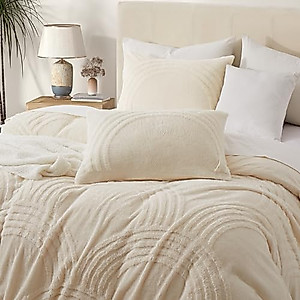 Oli Anderson Fluffy Duvet Cover Set Queen Size, 3 Pieces Tufted Plush Shaggy Comforter Cover, Ultra Soft Warm Fuzzy Faux Fur Bedding Sets, Ivory (1 Duvet Cover + 2 Pillowcases)