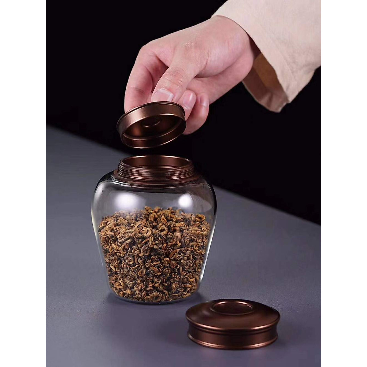 Kitchen Food storage jar Double-sealed aluminum alloy lid glass jar 500ml，16.9oz Storage cans for nuts, coffee beans and scented tea