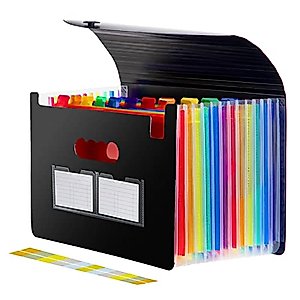 Sooez 13 Pocket Expanding File Folder, Premium Monthly Document Organizer, Accordian File Folder Organizer, Accordion Folder, Letter A4 Paper Document Storage Organizer, Black
