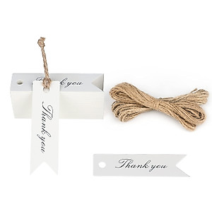 G2PLUS 100 PCS Mini Thank You Gift Tags with String, 2.8'' x 0.8'' White Paper Hang Tags for Art&Craft, Gift Wrapping, Wedding, Bridal Showers, Birthdays, Parties, Christmas