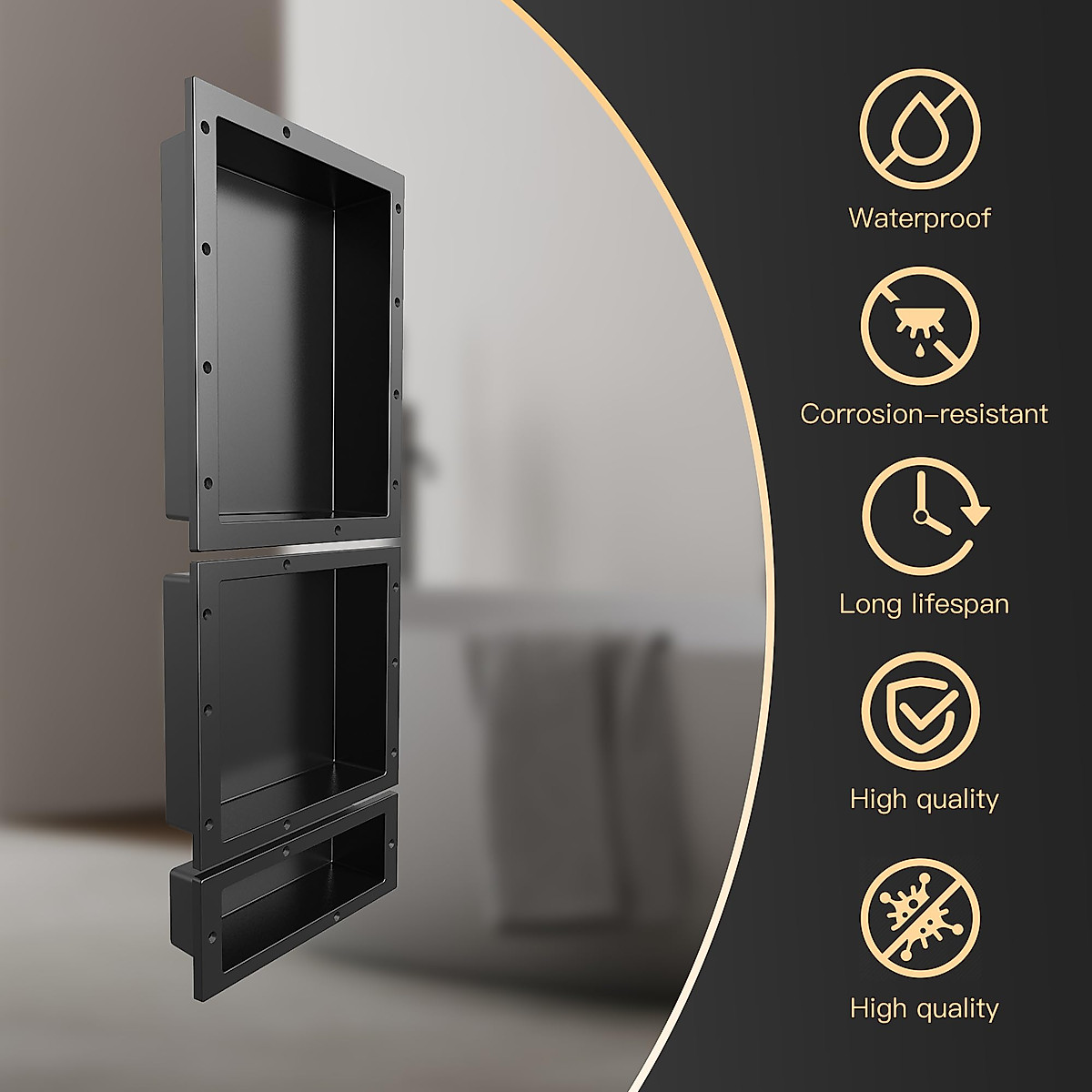 XZETORA Shower Niche SMC Material 40(20+14+6) X16in Niche for Shower Wall Shower Niches Ready for Tile Shower Niche Shelf