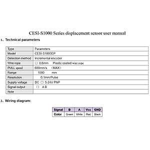 Economical 1000 mm Draw Wire Displacement Linear Encoder Sensor AB Phase CESI-S1000E (0-1000mm Measuring Range, PNP Output)