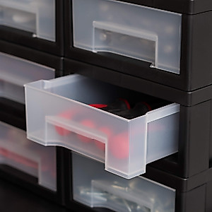 IRIS USA Small Desktop Stacking Drawer, 6-Pack, Sliding Plastic Drawer Storage Container for Stationery Art Craft Supplies Fabric Tools Kitchen Pantry Office and Garage Organization, Black