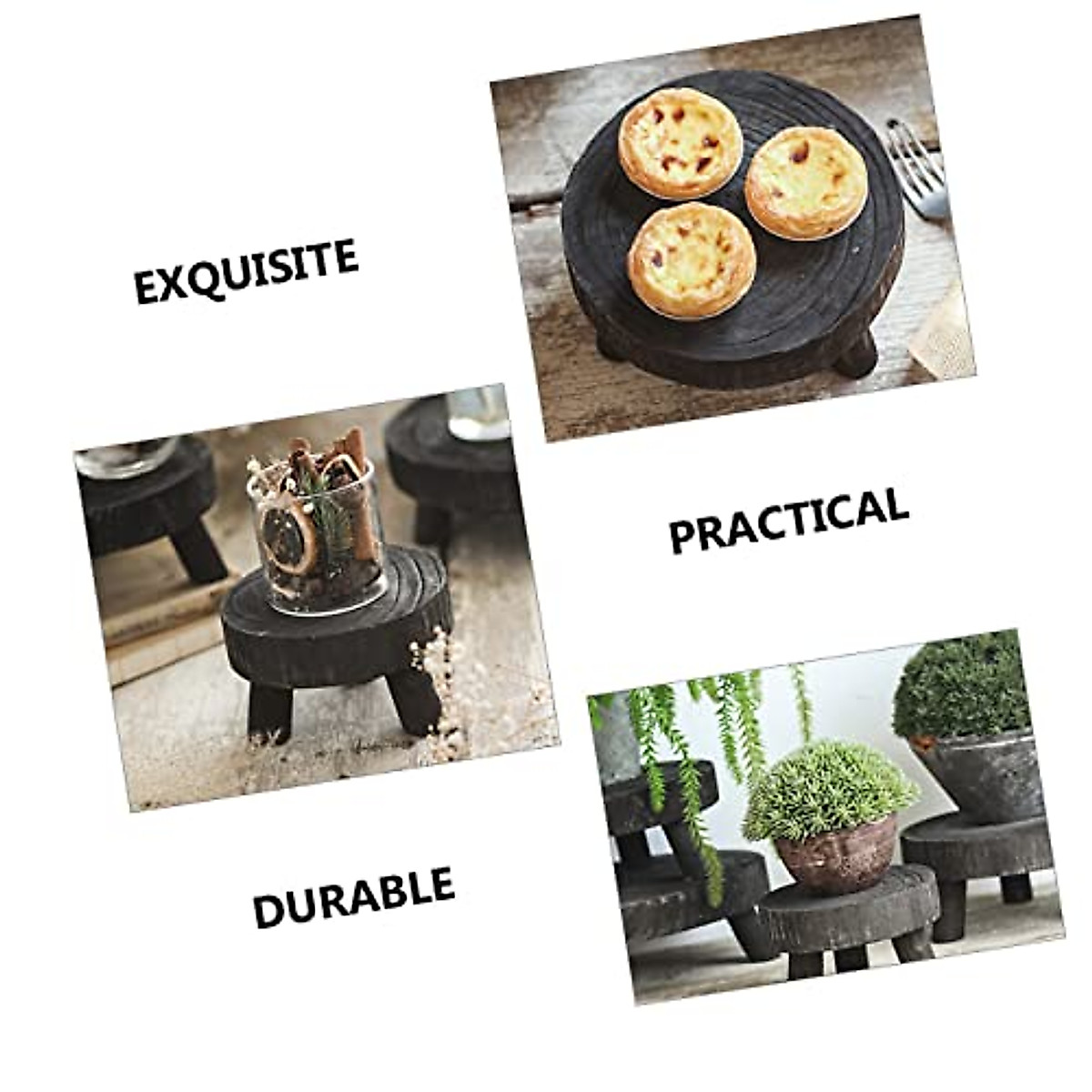 ifundom Wooden Potted Plant Stand Flower Pot Display Stand Dessert Stand House Plants Indoors Live Black Round Tray Coffee Tray Tea Trays for Serving Wood Riser Mouton Potted Flower Small