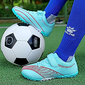 Saynnie Soccer Shoes for Boys Girls Indoor Football Cleats Firm Ground Soccer Cleats Kids Turf Training Sneakers (Medium, TF Blue, Numeric_34)