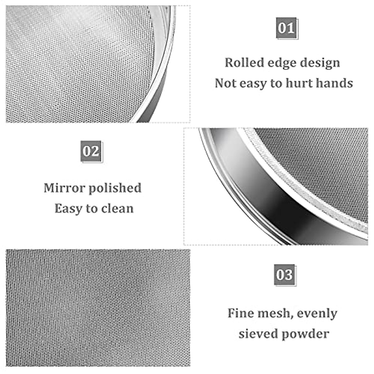 6 Pieces Stainless Steel Round Sifter 40 Mesh Sieve Fine Mesh Round Flour Sieve for Bake Decorate Cakes, Pies, Pastries, Cupcakes