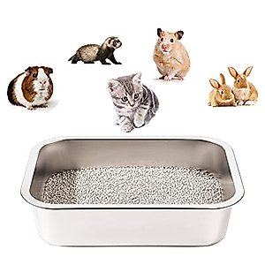 Yangbaga Stainless Steel Litter Box for Kittens, 4 in Height Easy Entry, Odor Control, Non Stick, Easy to Clean,Litter Box for Rabbits, Ferrets,Guinea Pigs and Hamsters (16'' x 12'' x 4'')
