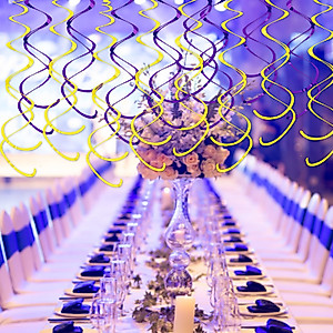 Purple Gold Hanging Swirls Graduation Party Decorations, 36PCS Plastic Ceiling Streamers Foil Dual Spirls Ceiling Hanging Decors for Wedding Birthday Party Supplies(Purple+Gold)