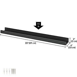 Ballucci Floating Wall Shelf, 35" Wall Mounted Long Picture Ledge Wood Shelf for Nursery, Living Room, Bedroom, Kitchen - Black