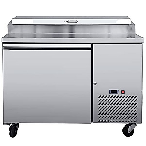 DUURA DUPP50 Commercial Refrigerated Pizza Prep Table Single Door with 6 1/3-Size Pans and 18-Inch Food Grade Cutting Board, 10.9 cu.ft, Metallic