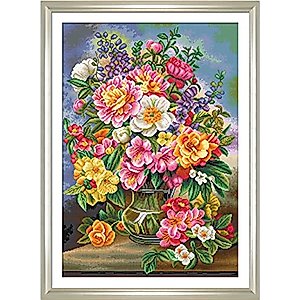 Magxvouy Beginners Cross Stitch Kits Stamped Full Range of Embroidery Kits for Adults DIY Cross Stitches kit Embroidery Patterns for Needlepoint kit- Brilliant Flowers 15.7x21.7 inch