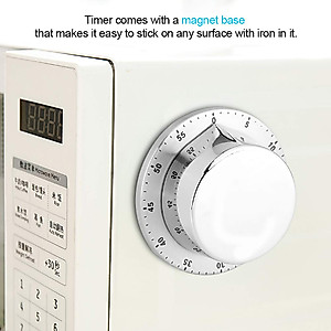 Kitchen Timer, Acogedor Mechanical 1-Hour Kitchen Timer, Stainless Steel Countdown Timer, Long Loud Ring, Magnetic Kitchen Timer Clock for Cooking - Silver(Silver)