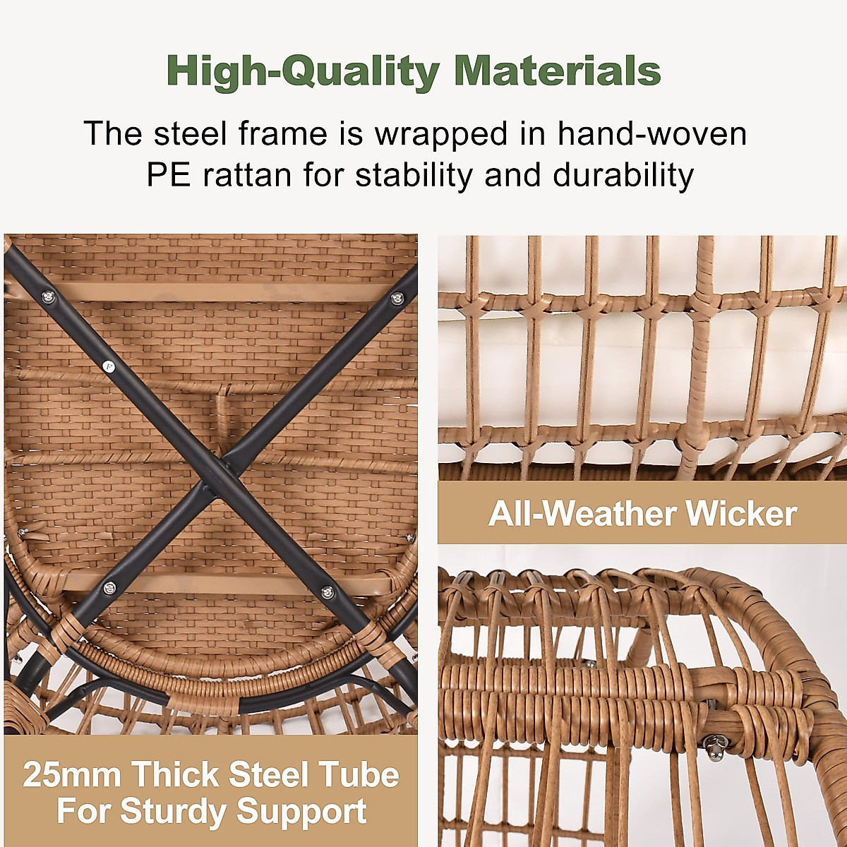 TYARDS Wicker Egg Chair, PE Rattan Chair with 4 Thicken Cushions, Patio Chairs 440 lbs Capacity, Oversized Indoor Outdoor Chairs with Strong Steel Frame Perfect for Balcony, Backyard, Living Room