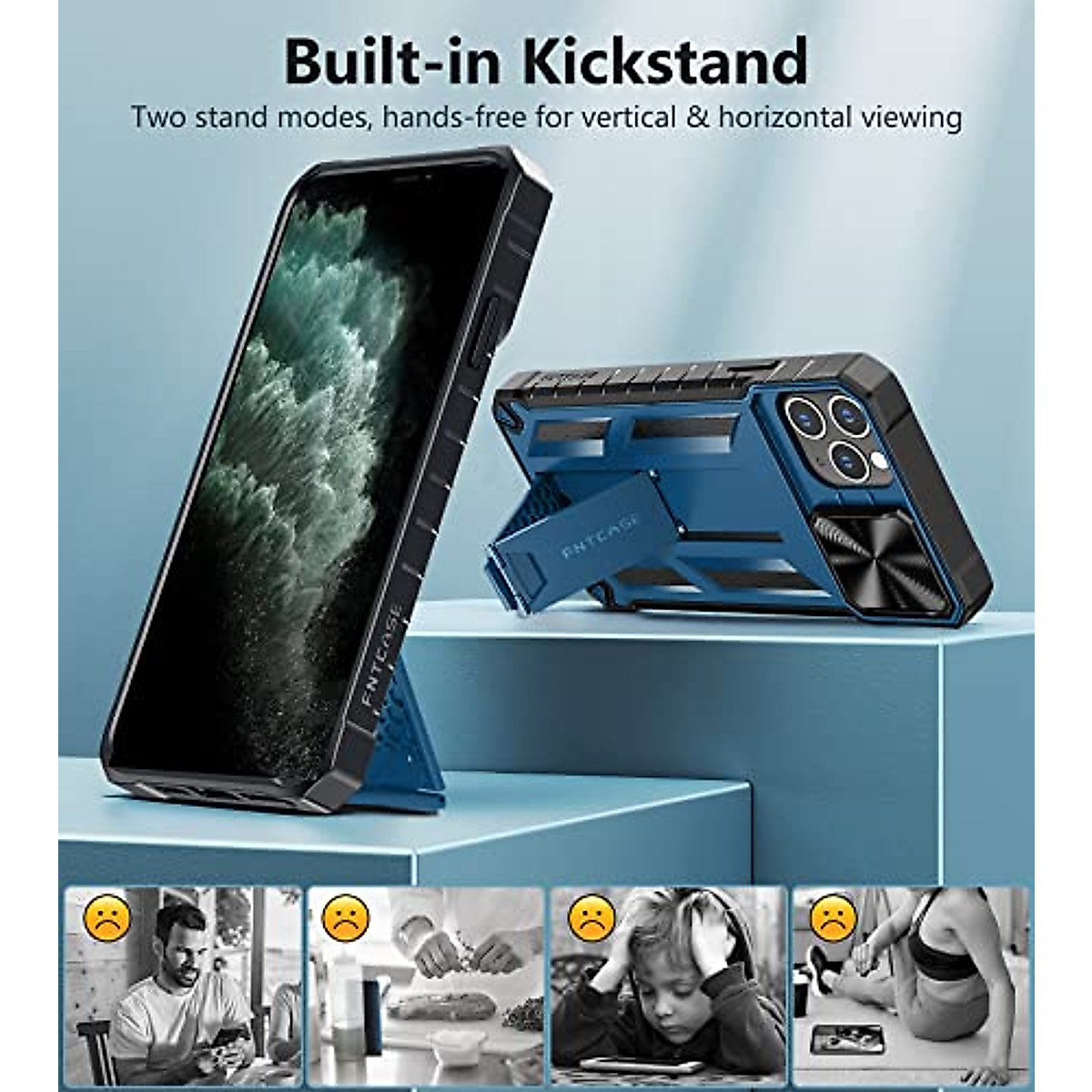 FNTCASE for iPhone 11 Pro-Max Case: Military Grade Drop & Shock Protection Cell Phone Cover with Kickstand & Slide | Rugged Protective Bumper Textured | Heavy Duty Protector(Blue)