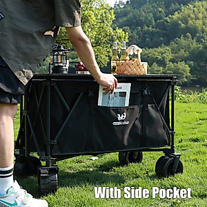 Whitsunday Folding Collapsible Wagon, Heavy Duty Beach Wagon Cart, Extra Large Utility Camping Park Wagon Cart with Aluminum Table Plate and All Terrain Wheel