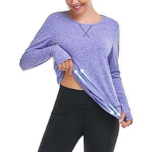 Tanst Sky Workout Tops for Women, Long Sleeve Loose Fit Athletic Shirts Plus Size Lightweight Dry Fit Running Active Wear Moisture Wicking Yoga Hiking Gym T Shirts Purple 2XL
