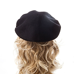 LADYBRO Barre Hat Wool Beret Hats for Women Rhinestone Womens Hats and Caps Winter Black