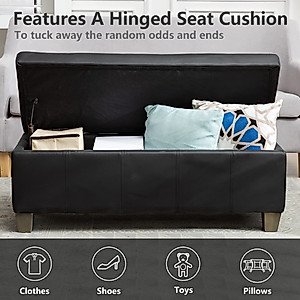 UDAX Black Faux Leather Ottoman with Storage, Rectangular Extra Long Storage Bench for Bedroom and Living Room