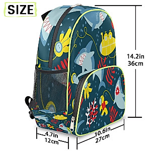 Shark Backpack for Boys, Ocean Kids Backpack, Shark Diver Submarine Coral Toddler Backpack Waterproof Casual Daypack Preschool Kindergarten Backpack School Bookbag with Chest Strap for School Travel