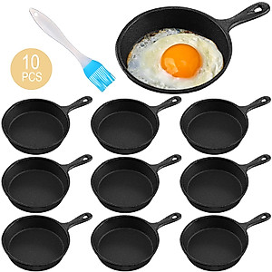 Remerry 4 Inches Cast Iron Skillets Mini Black Iron Nonstick Frying Pan Small Sizzling Plate Egg Pan Cast Iron Pot Bundle with Oil Brush for Indoor and Outdoor Restaurant Kitchen