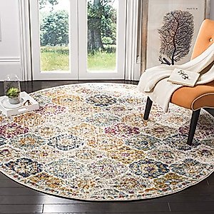 SAFAVIEH Madison Collection Area Rug - 8' Round, Cream & Multi, Boho Chic Distressed Design, Non-Shedding & Easy Care, Ideal for High Traffic Areas in Living Room, Bedroom (MAD611B)