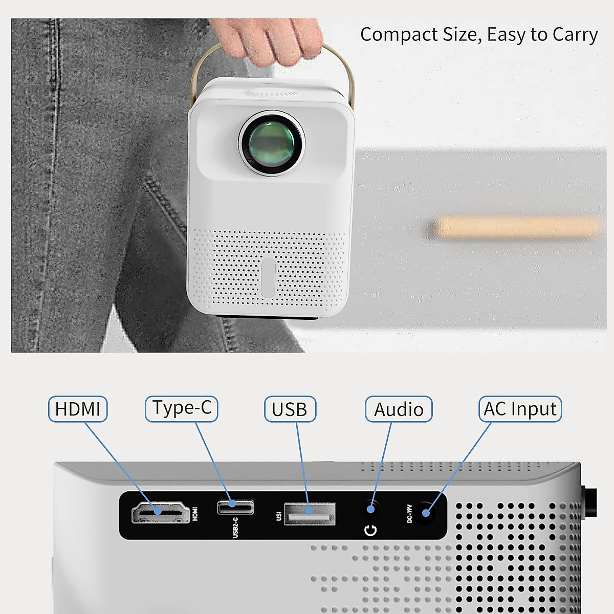 Mini Portable Projector with 5G WiFi & Bluetooth, Android 10.0 OS Home Video Projector 1080P Supported 150” Display & Zoom 5000 LED Lumen Outdoor Movie Compatible with Tablet/Phone/PC/TV Stick/PS5