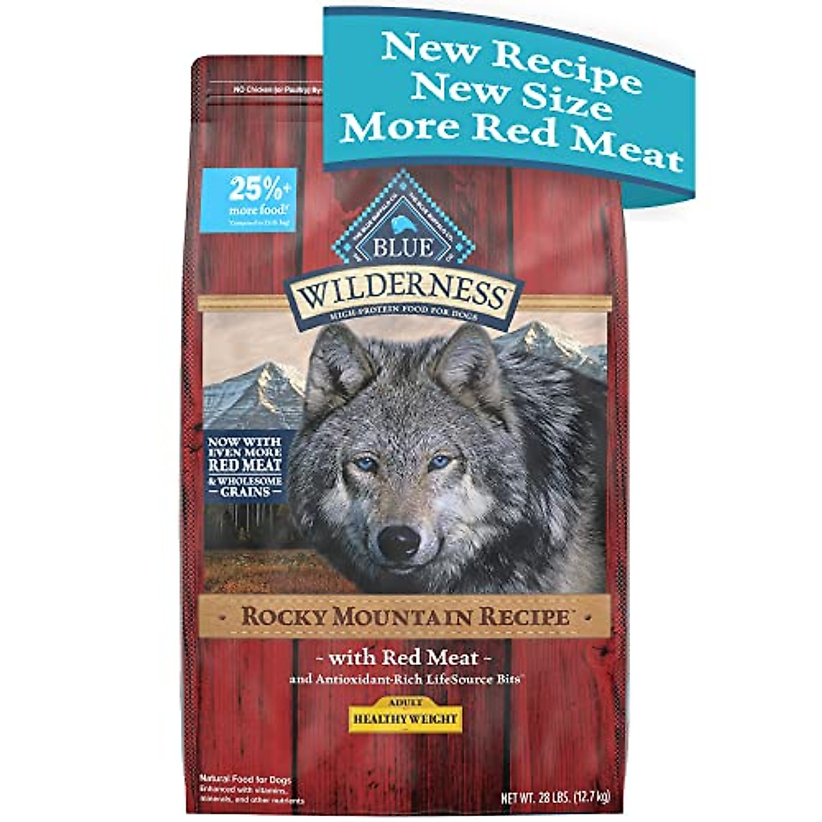 Blue Buffalo Wilderness Rocky Mountain Recipe High Protein Healthy Weight Natural Adult Dry Dog Food, Red Meat with Grain 28 lb Bag