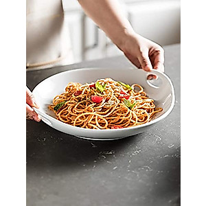 LAUCHUH Porcelain Serving Platter with Handles Serving Bowl Set for Noodles 11.93-inch Porcelain Platter Set Large Dinner Plate for Meat, Salad Set of 2 White