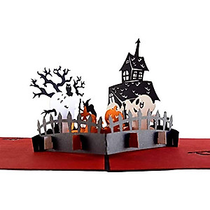 iGifts And Cards Trick or Treat Halloween 3D Pop Up Greeting Card - Cute Jack-O-Lantern, Pumpkin, Happy Birthday Gift, Haunted Mansion Hitchhiking Ghosts, Spooky Witch, Scary Owl, Chilling Cementery