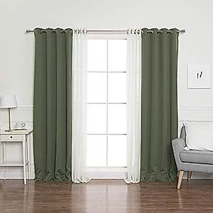 Best Home Fashion uMIXm Tulle Sheer Lace and Blackout 4 Piece Curtain Set – Antique Bronze Grommet Top – 52" W x 84" L – (Set of 4 Panels) (52" W x 84" L - Each Panel, Moss)
