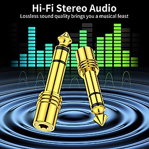 6.35mm 1/4 Male to 3.5mm 1/8 Female Stereo Headphone Adapter, TRS Audio Jack Plug Gold Plated for Amplifiers, Guitar, Keyboard Piano, Laptop, Home Theater, Phone, 3 Pack