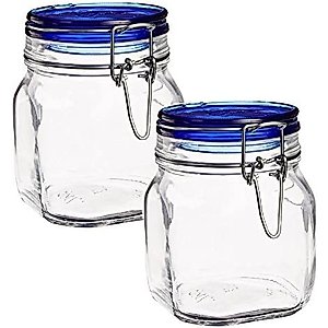 Bormioli Rocco Fido Collection, 2 Pack, 25¼ Oz. Food Storage Glass Jars, Airtight Rubber Seal & Glass Lid, With Stainless Wire Clamp, Made In Italy.
