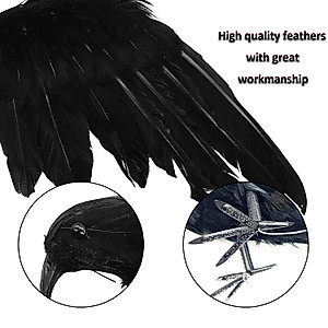 4Pack Realistic Black Feathered Crow Bird - 13" Halloween Artificial Handmade Feathered Crows and 6" Halloween Lifelike Raven for Halloween Costume Party Outdoor Indoor Decor (Assembly Required)
