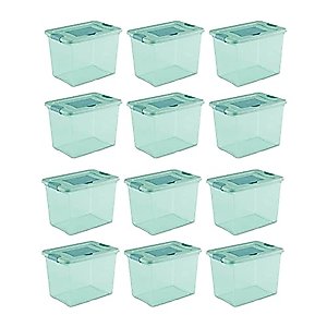 Sterilite 25 Quart Multipurpose Fresh Scent Stackable Accessory Storage Box Container for Home Closet Organization, Aqua (12 Pack)