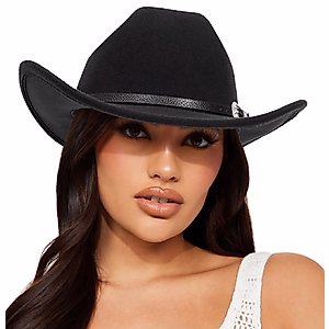 FGSS Classic Felt-Western-Cowboy-Cowgirl-Hats for Women-Men Fedora-Jazz-Hat with Belt(Lagre)