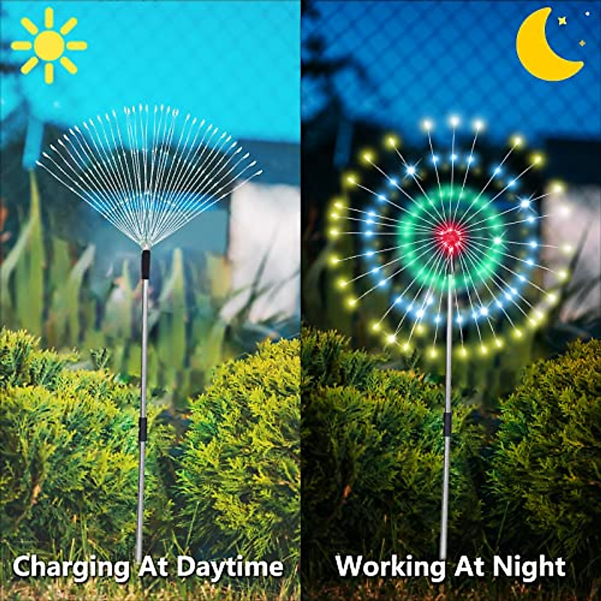 IQGVEB Solar Lights Outdoor Firework, Timer 4PCS Gorgeous Garden Lights with Remote Automatic Switch 8 Modes Dimming Levels, Waterproof Sparkles Landscape Pathway Lights