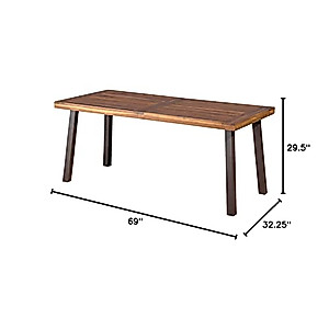 Christopher Knight Home Della Acacia Wood Dining Table, Natural Stained with Rustic Metal & Carlisle Outdoor Acacia Wood and Rustic Metal Bench, Sandblast Finish/Rustic Metal