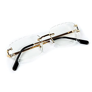 Street Knitted Rectangle Unisex Frameless Gold Wire Frame Luxury Trendy Gem Cut Retro 90's Rimless Clear Lens Hip Hop Diamond Cut Square Eye Glasses For Men Women