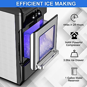 ARLIME Portable Nugget Ice Maker Machine for Countertop, 44lbs/24H Sonic Ice Maker Self-Cleaning with 4.8lb Ice Bin & Scoop, Intelligent Control Panel, Chewable Ice Makers for Kitchens, Offices, Home