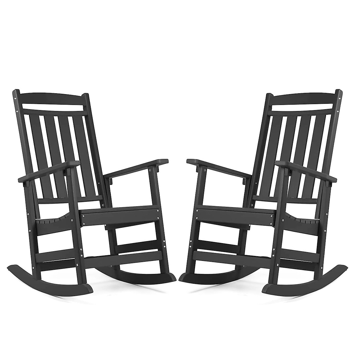 FOOWIN Outdoor Rocking Chair Set of 2, High Back Patio Rocking Chair, HDPE All Weather Resistant Porch Rocker for Adult, Oversized Rocking Chairs for Garden, Lawn, Indoor & Outdoor Use, Black