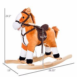 Qaba Kids Plush Toy Rocking Horse Ride on with Realistic Sounds - Brown