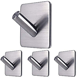 Fotosnow Adhesive Towel Hooks Heavy Duty Towel Hanger Anti-Skid Waterproof Stainless Steel Stick on Shower No Drill Hooks for Hanging-Bathroom and Kitchen 4 Packs