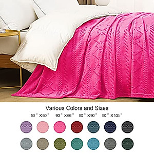 Exclusivo Mezcla Soft Throw Blanket, 50x60 Inches Fuzzy Fleece Blanket, Decorative Geometry Pattern Plush Throw Blanket for Couch Sofa, Hot Pink